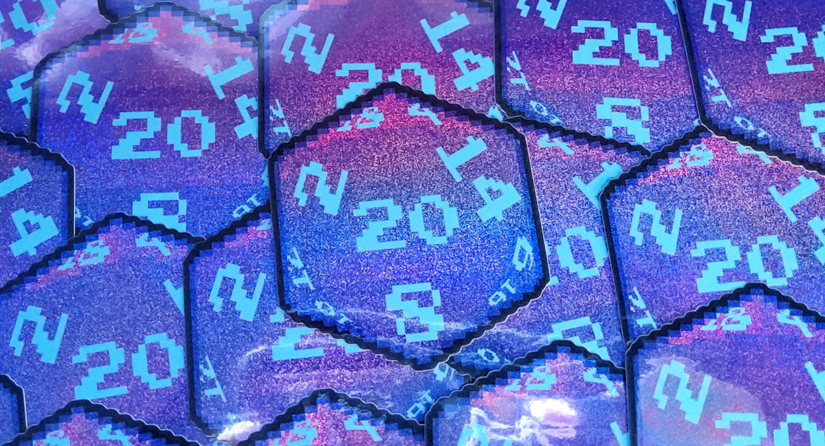 Purple Pixel D20 Dice Glitter Sticker| Lairbrew